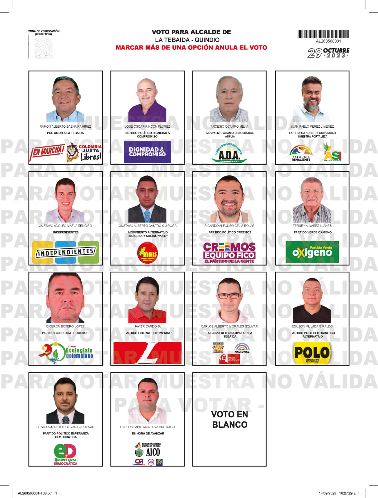 Conozca las tarjetas electorales definitivas para las elecciones a la ...